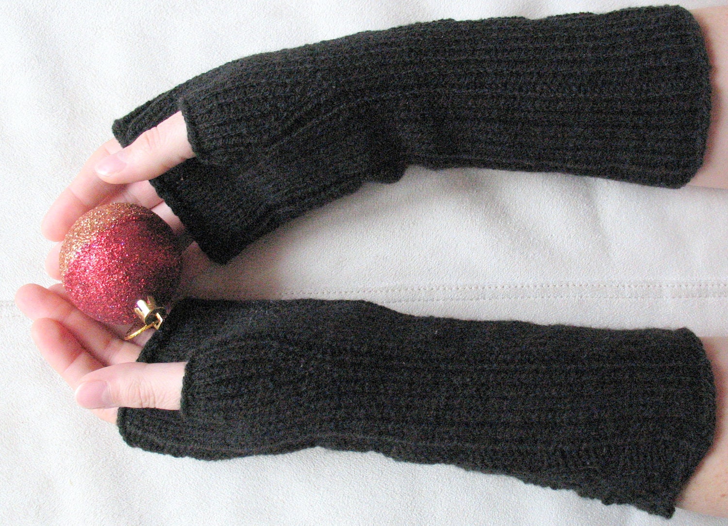 Long Fingerless Gloves Mittens Black 11 Arm Warmers - Etsy
