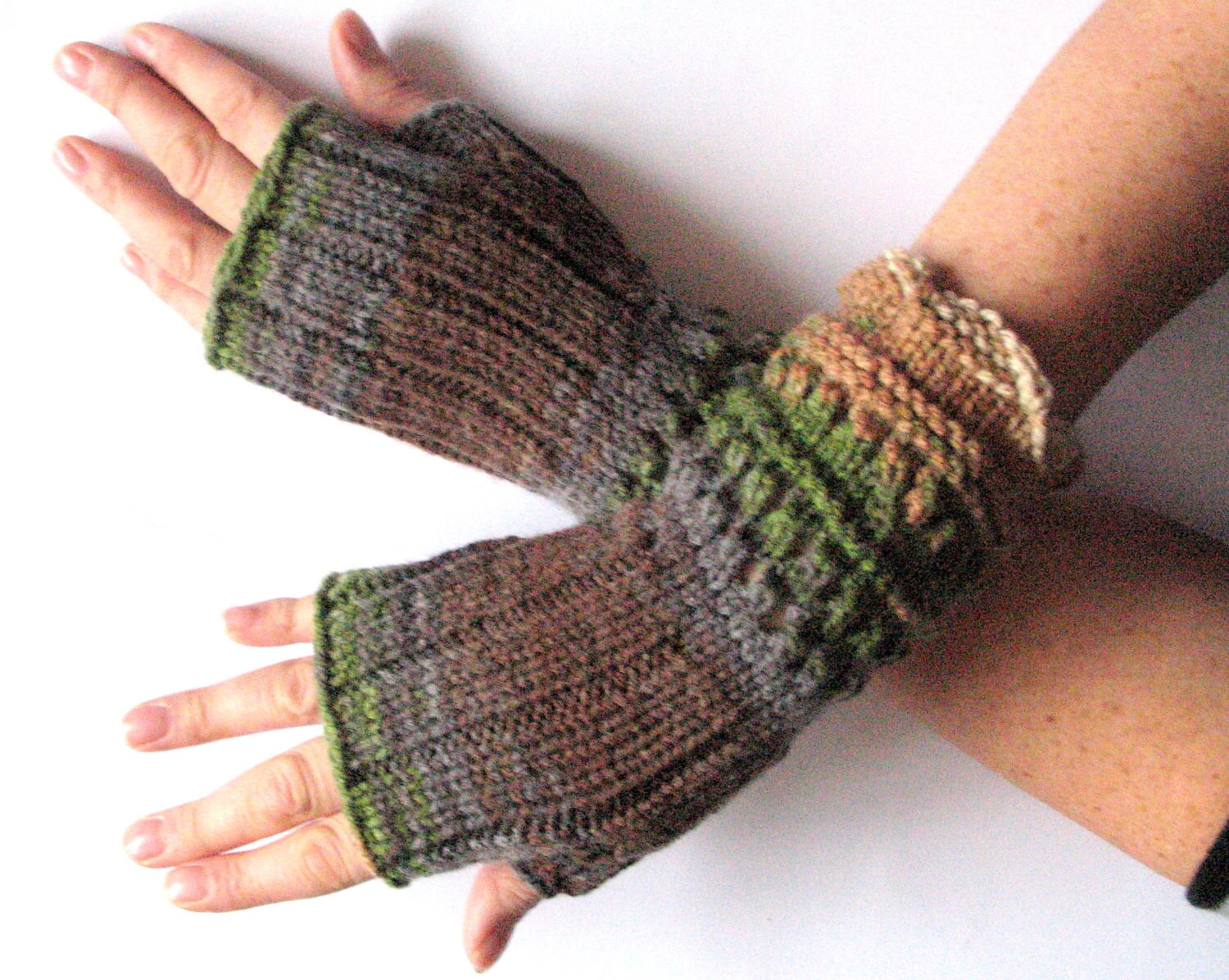 Fingerless Gloves Brown Beige Gray Green Wrist Warmers - Etsy