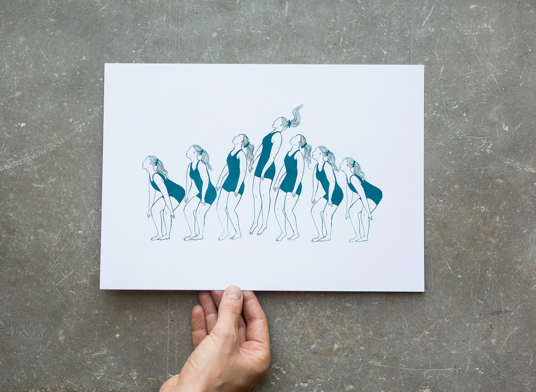 A4 Figurative Screen Print, Wall Art, Blue Silkscreen , A4 Print ...