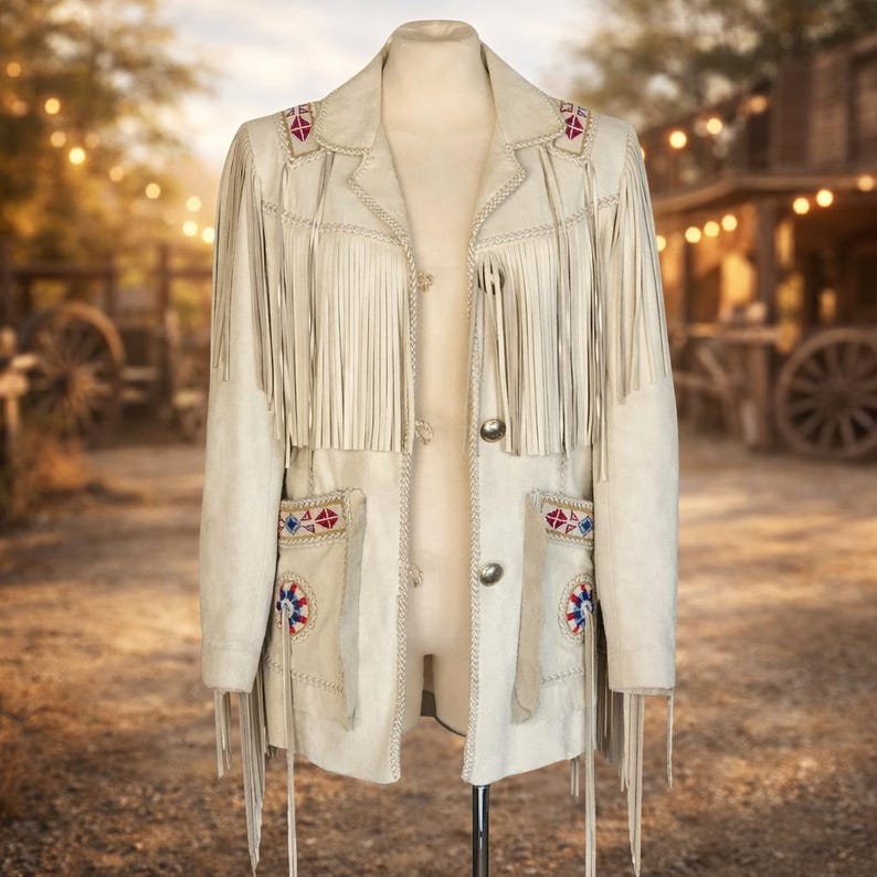 Women’s Suede Leather Fringe Coat With Beadwork | Western Cowgirl ...