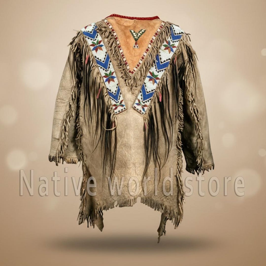 Men Native American Western Wear : Suede Leather Fringes Beads Work ...