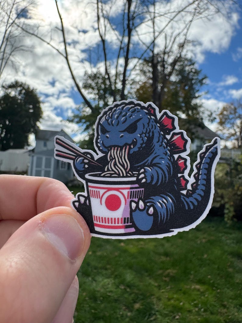 Cute Godzilla Kaiju Eating Ramen Sticker - Unique Vinyl Decal - Etsy