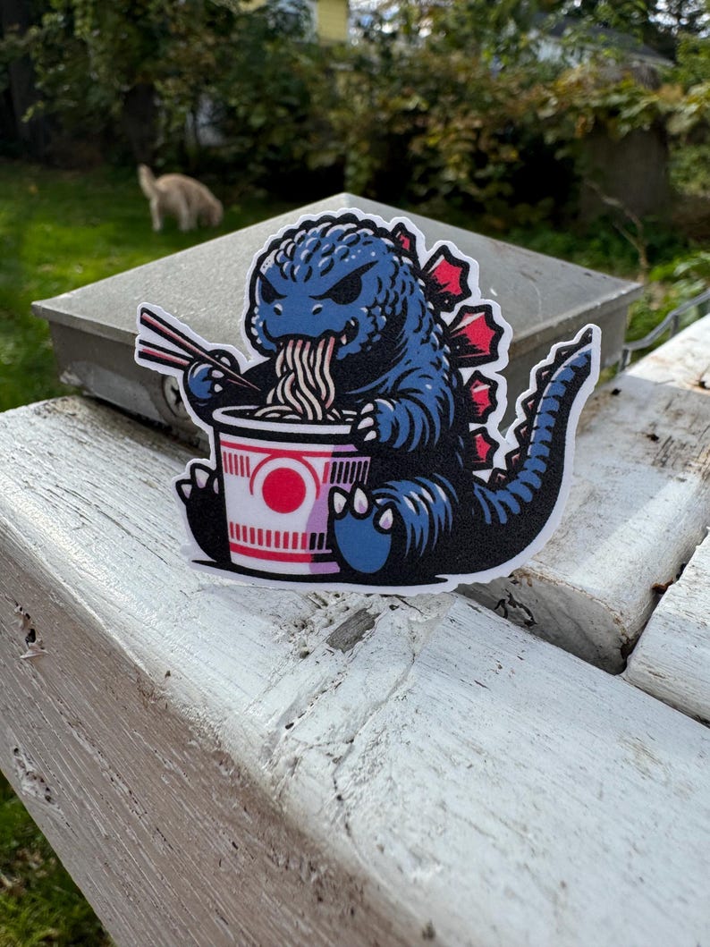 Cute Godzilla Kaiju Eating Ramen Sticker - Unique Vinyl Decal - Etsy