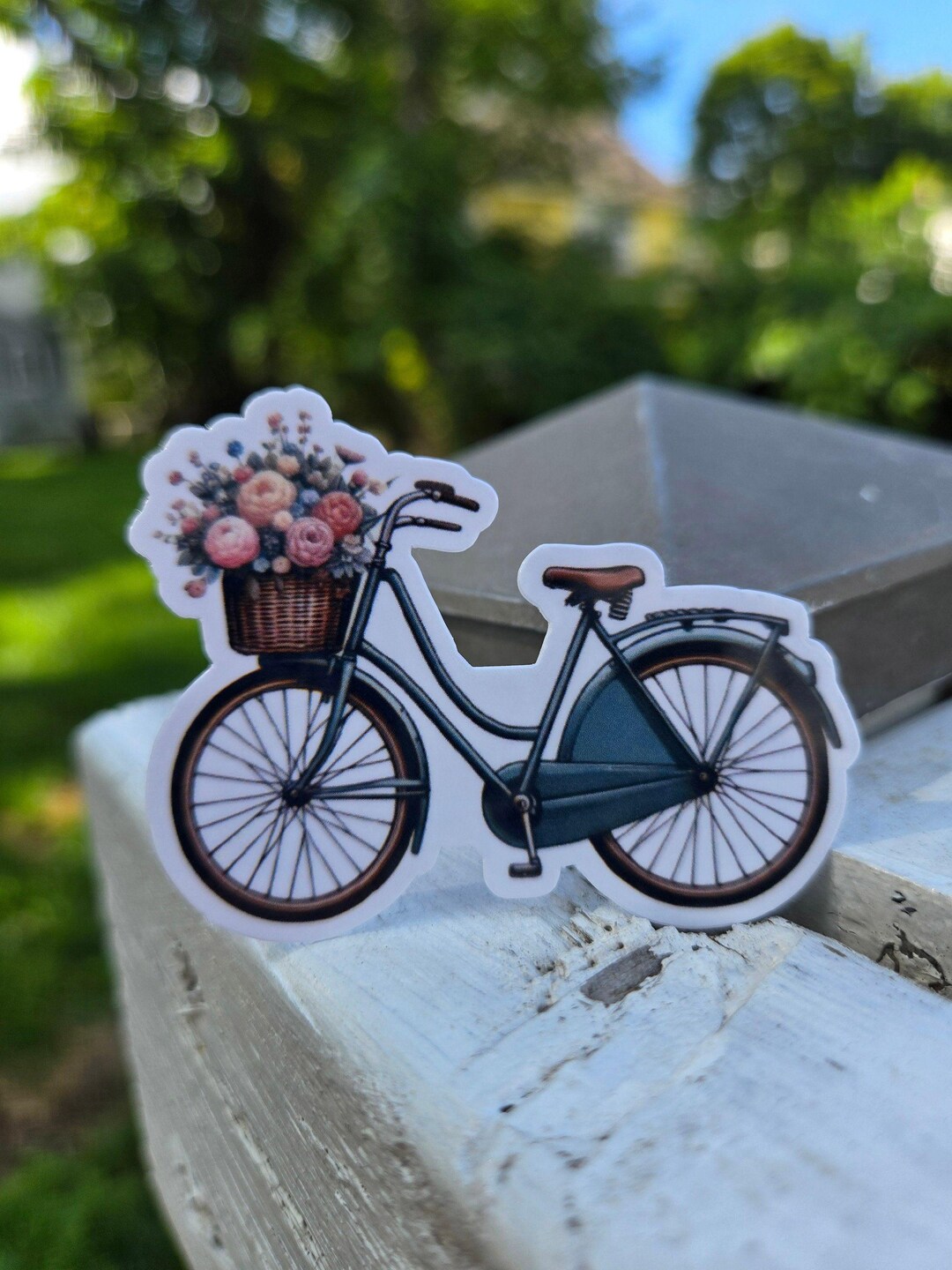 Vintage Bicycle With Flowers Sticker | Floral Bike Sticker | Aesthetic ...