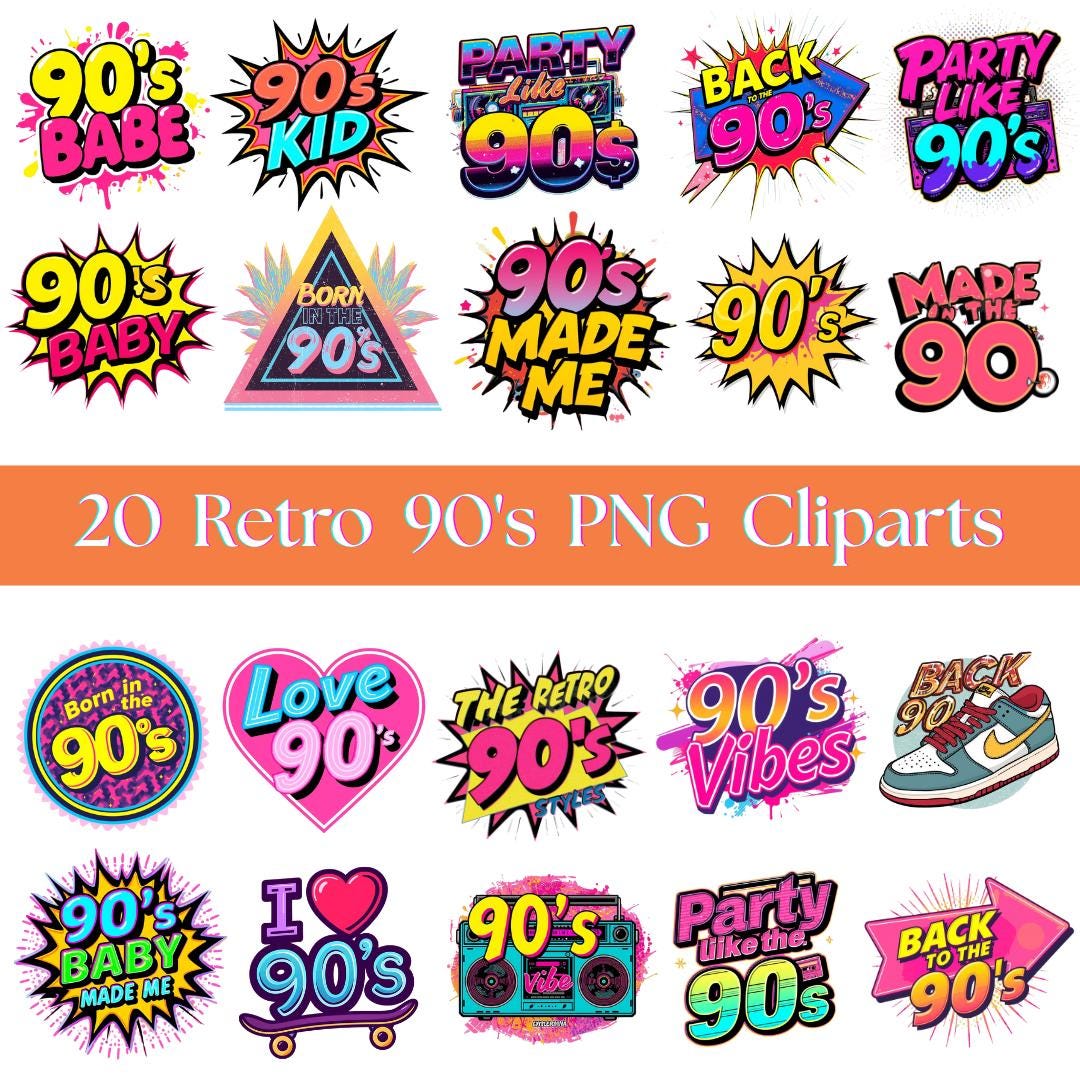 90s Retro Clipart Bundle: Watercolor PNG Designs (digital Download ...