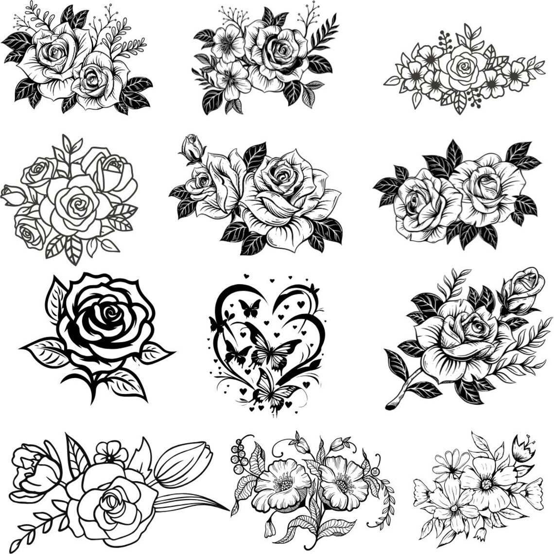 Floral PNG Bundle, Hand-drawn Flower Clipart, Commercial Use - Etsy