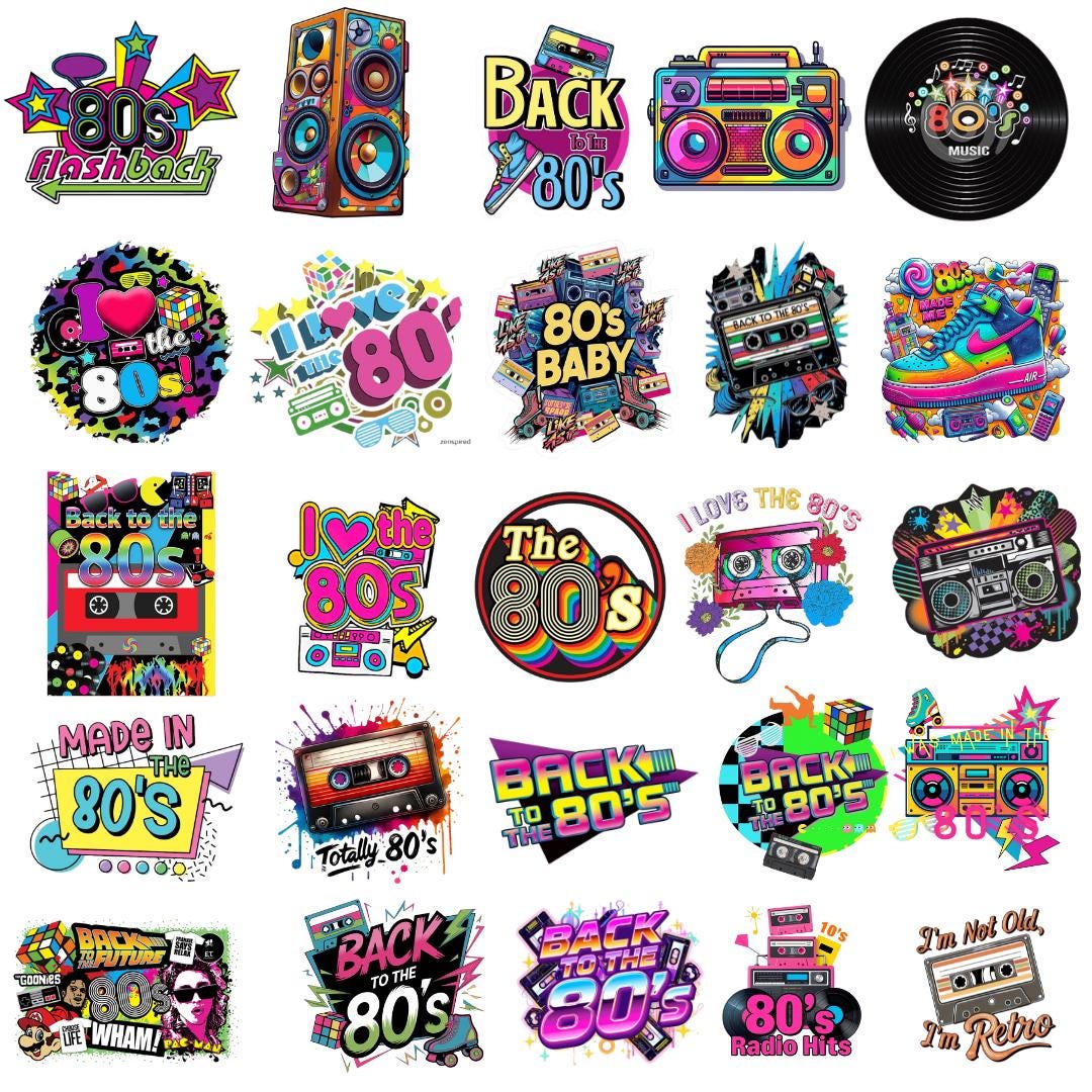 Retro 80s Clipart Bundle: PNG Vintage Graphics (digital Download) - Etsy