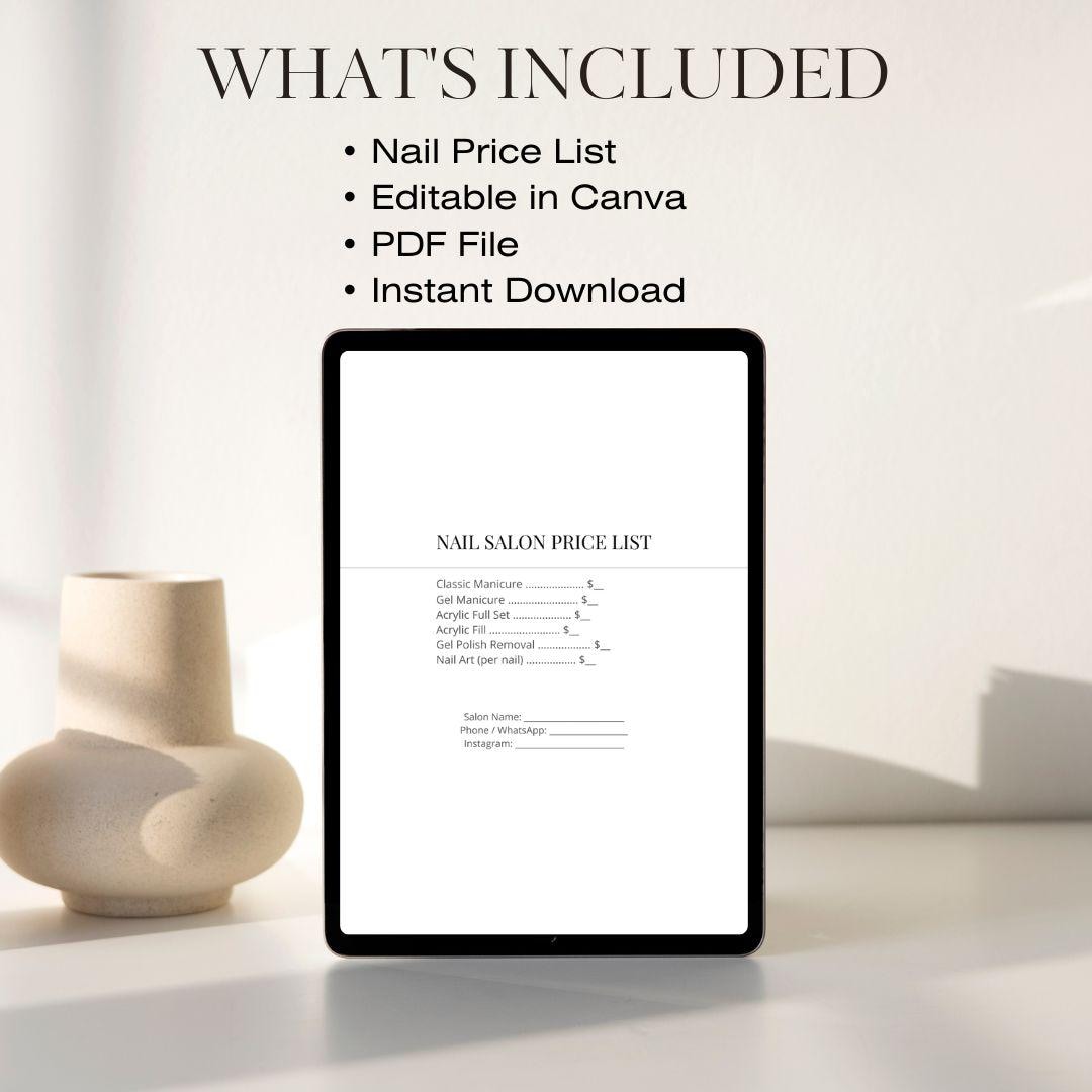 Editable Nail Salon Price List Template | Canva Nail Price List ...