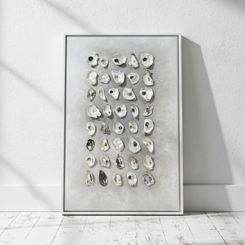 Textured Wall Art With Oyster Shells, Modern Coastal Sculpture ...