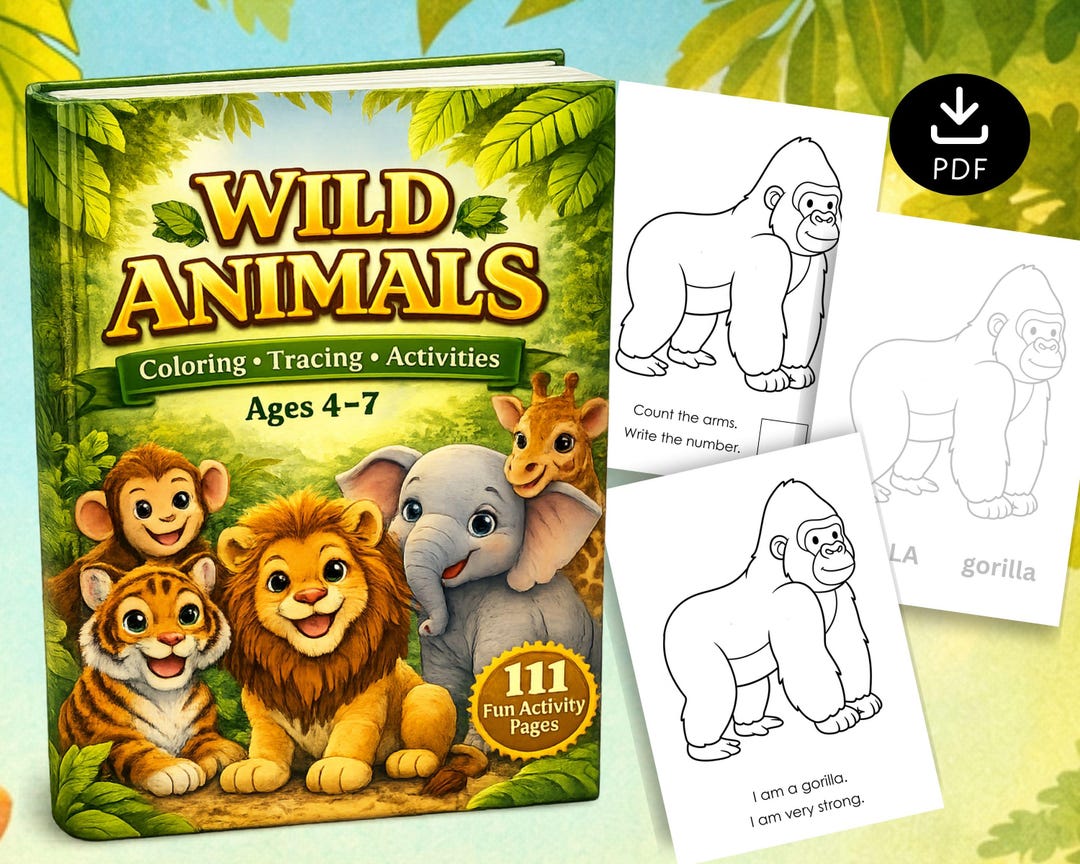 Wild Animals Coloring Tracing Activity Book Printable Bundle | 111 Kids ...