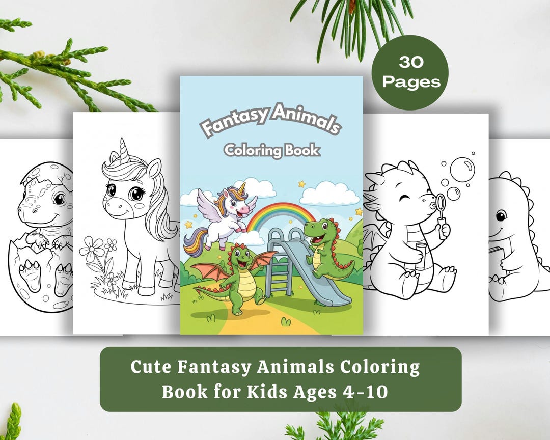 Cute Fantasy Animals Coloring Book for Kids Ages 4–10 | Unicorn ...