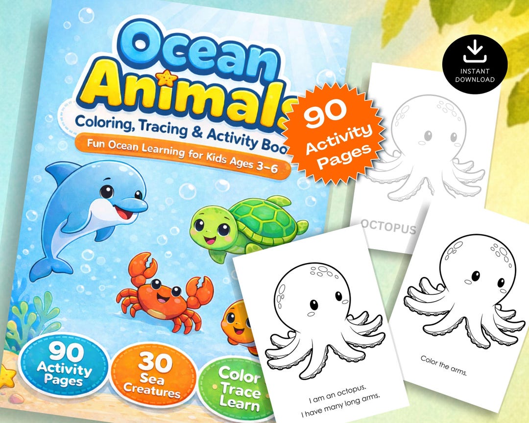 Ocean Animals Coloring, Tracing & Activity Book for Kids Ages 3-6 | 90 ...