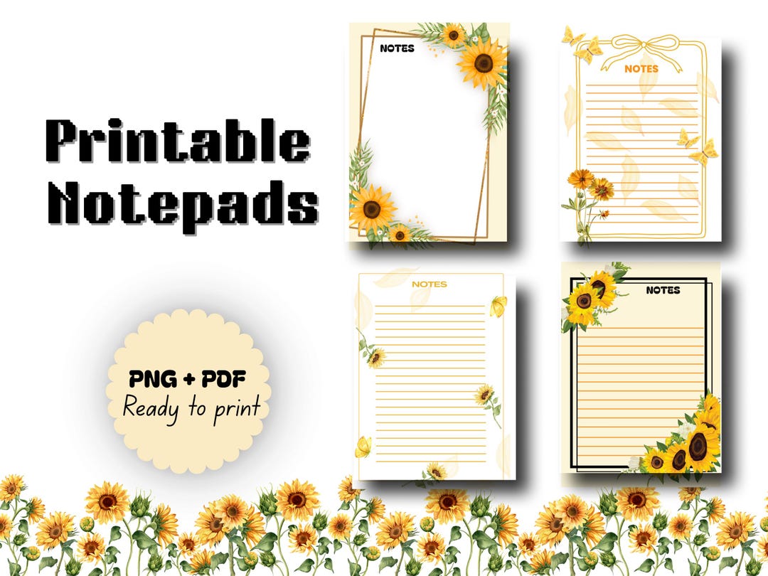 Notepads | Sunflower Series | Printable | PNG - Etsy