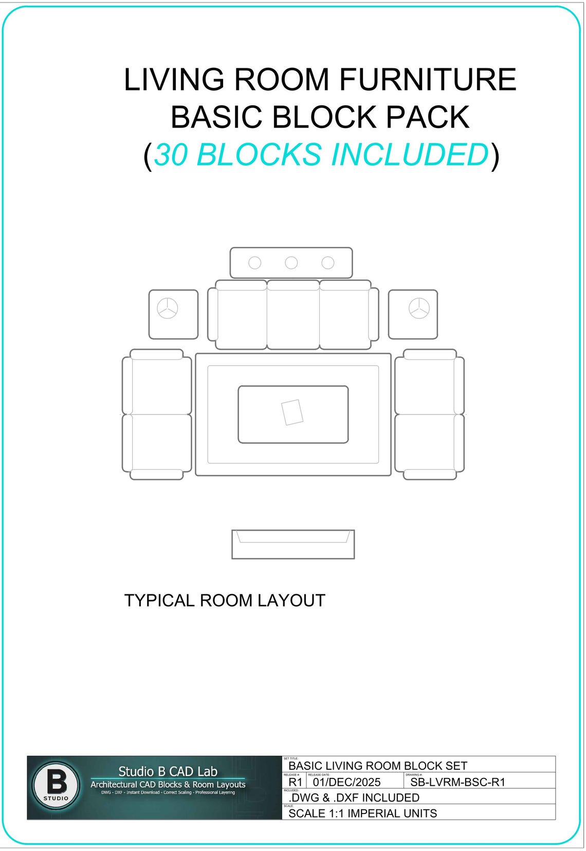 Living Room Furniture CAD Blocks DWG DXF Sofa Couch Chair Coffee Table ...