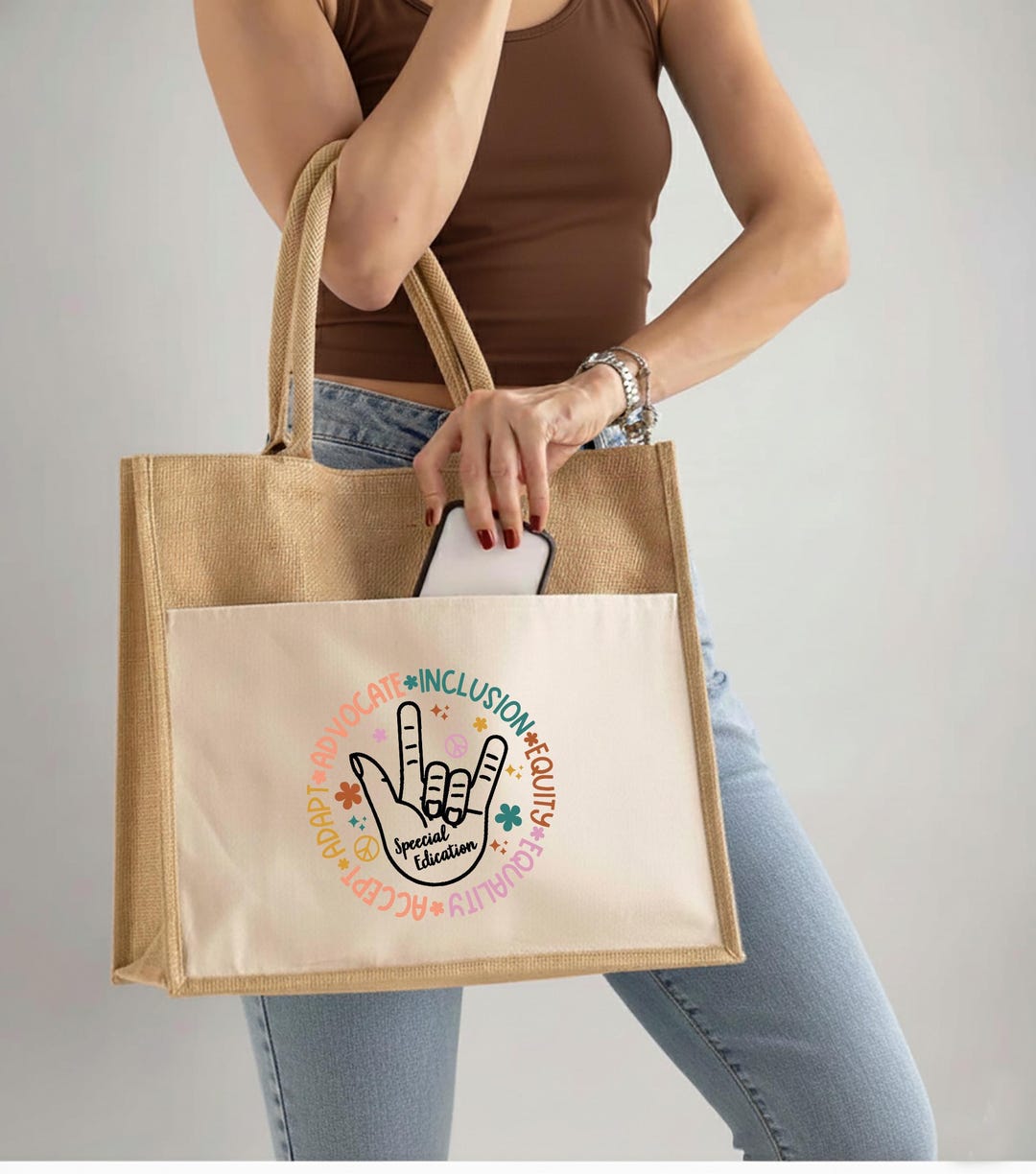 Special Education Tote Bag, ASL Love Sign Inclusion Gift, Special Ed ...
