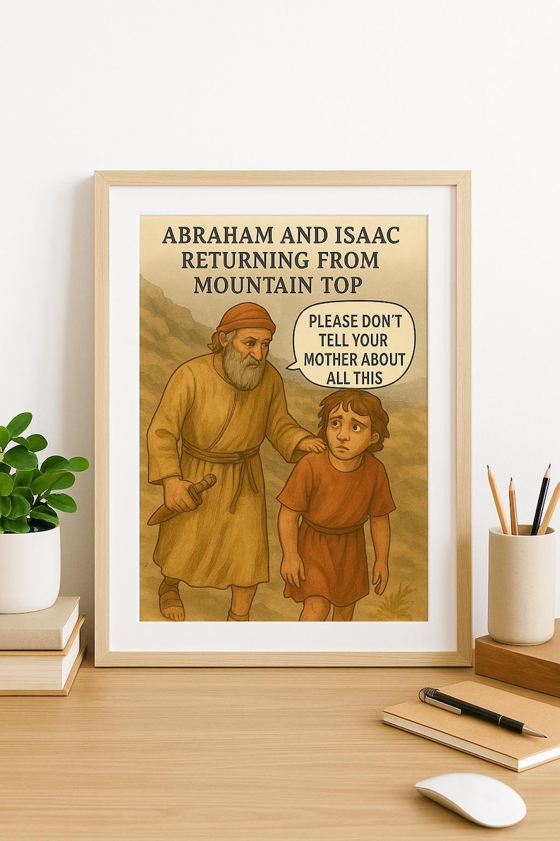 Funny Abraham & Isaac Biblical Art Print • Religious Humor Wall Decor ...