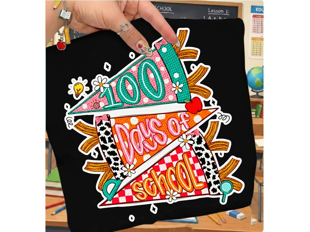 Preppy 100 Days of School PNG, Crochet Style Teacher PNG, Cute Girl ...