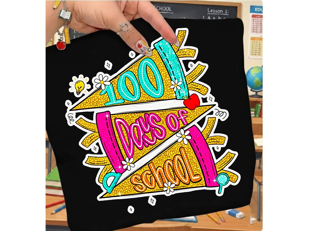 Preppy 100 Days of School PNG, Cute Rhinestone Gold School Design ...