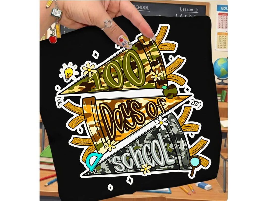 Preppy 100 Days of School PNG | Camo Happy 100 Days | 100 Days Smarter ...