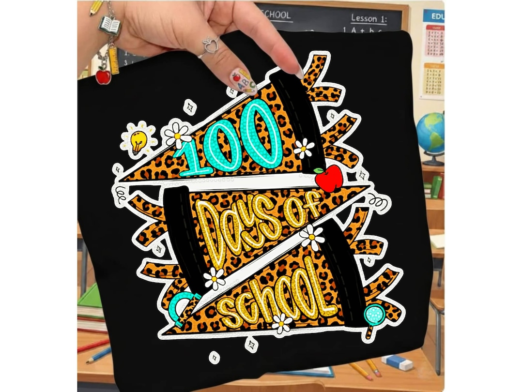 Preppy 100 Days of School PNG, Cute Leopard Gold School Design, Teacher ...
