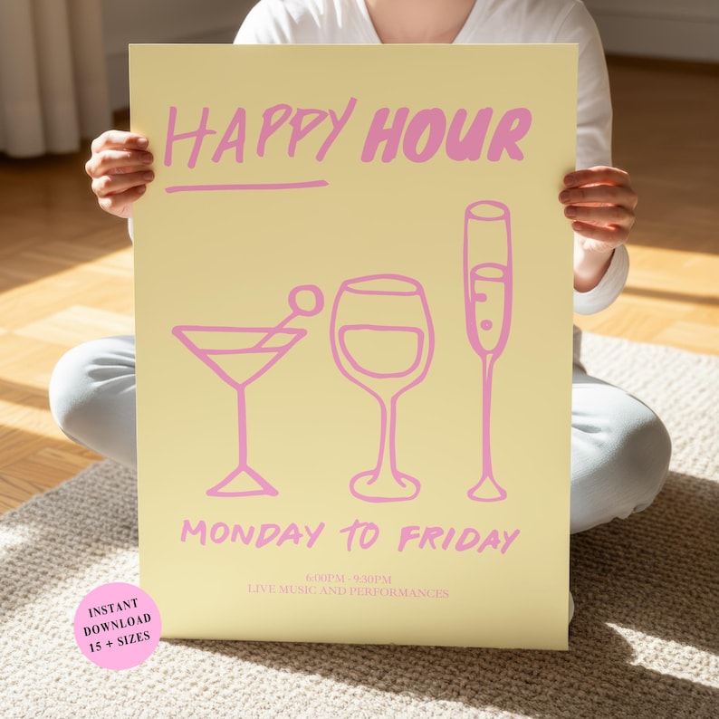 Pink Martini Cocktail Print | Retro Bar Cart Wall Art (digital Download ...