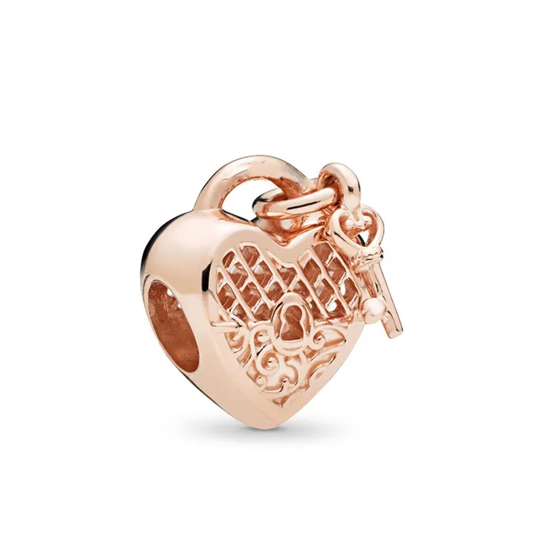 Rose Gold Heart Lock and Key Charm for Pandora Bracelet - Etsy