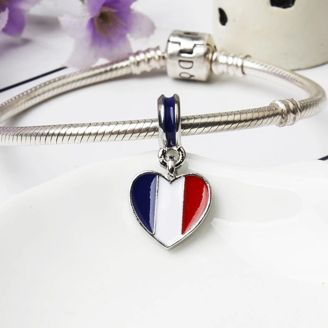 Heart Shaped Charm With French Flag for Pandora Bracelet - Etsy