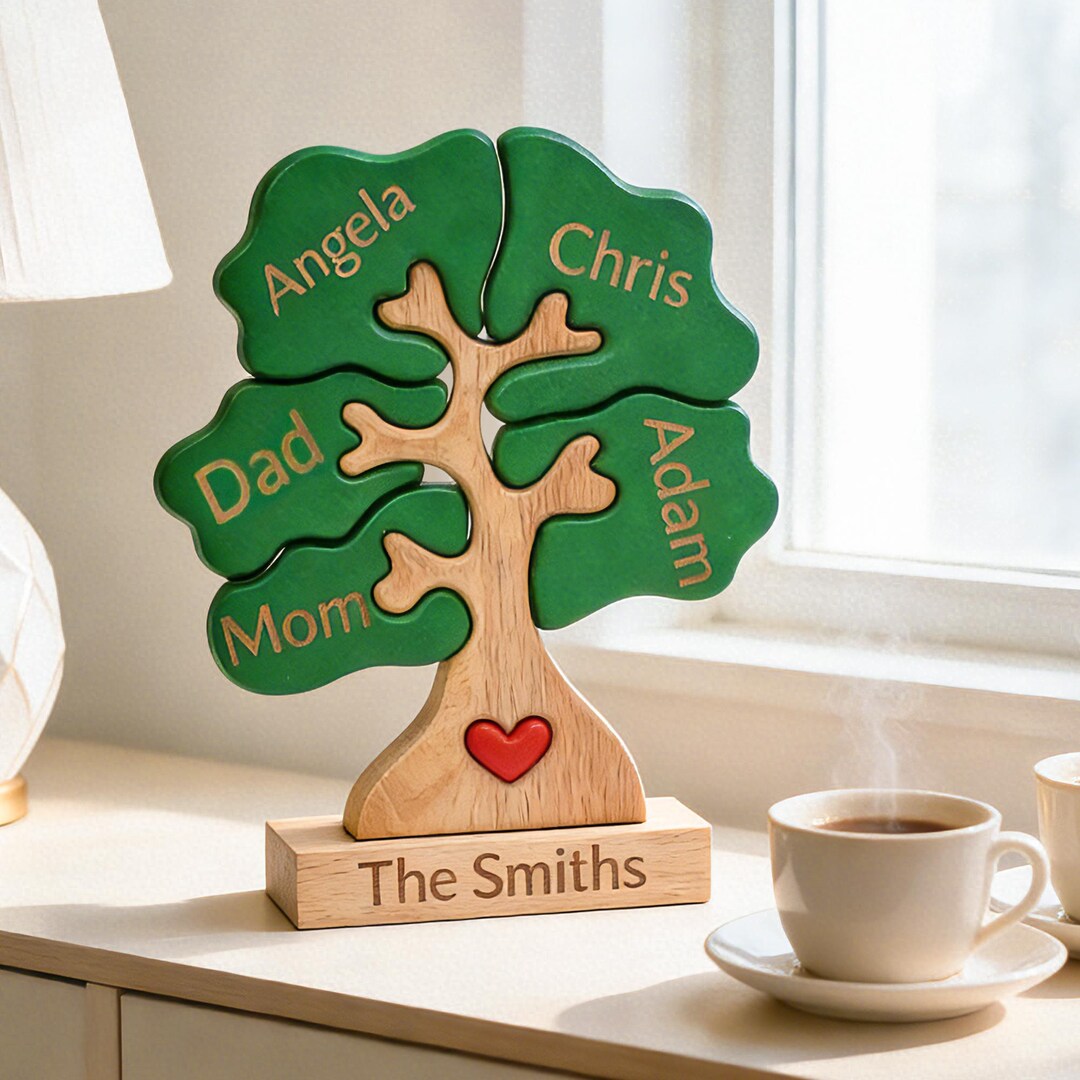 Interactive Family Tree Decor - Personalized Engraved Wood Puzzle ...