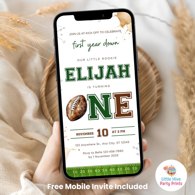 Editable Football First Birthday Invitation, Rookie Year Birthday ...