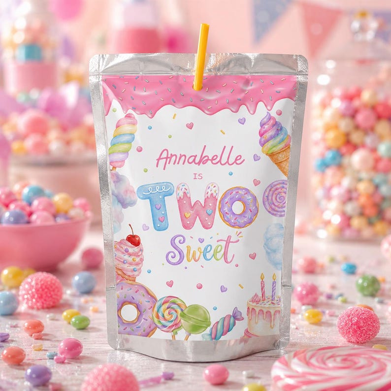 Two Sweet Party Bundle Editable Canva, Candyland Birthday Party ...