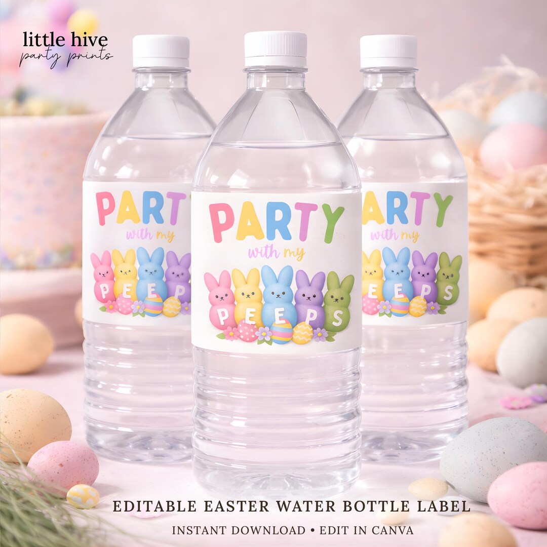 Editable Easter Bunny Water Bottle Labels, Kids Party Favors (instant ...