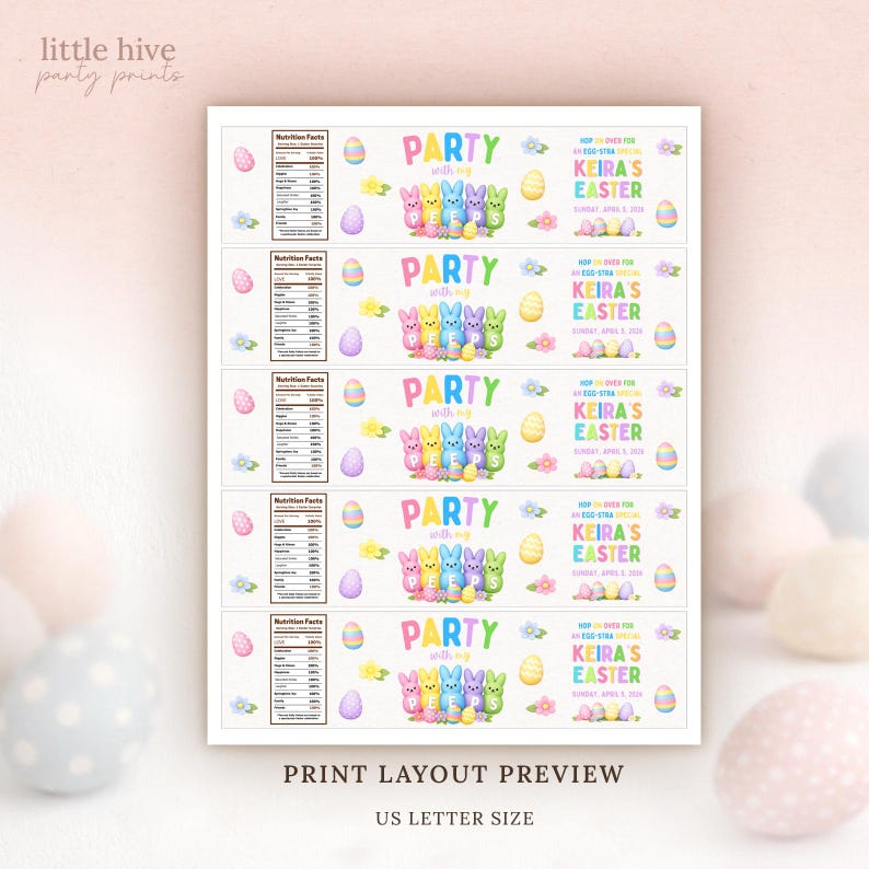 Editable Easter Bunny Water Bottle Labels, Kids Party Favors (instant ...