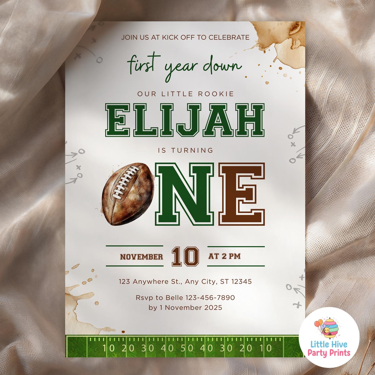 Editable Football First Birthday Invitation, Rookie Year Birthday ...
