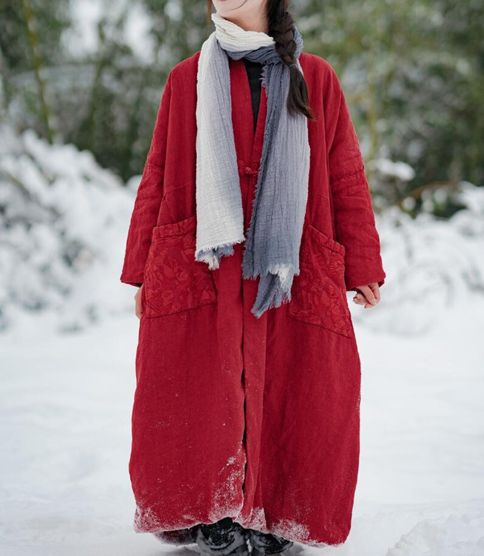 Women Winter Linen Maxi Coat Vintage Long Coat Padded Coat - Etsy