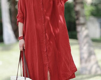 Red Linen Dress | Etsy