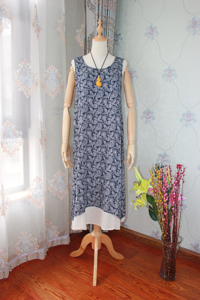 Women Summer Floral Dress Sundress Linen Cotton Tunic Dress - Etsy