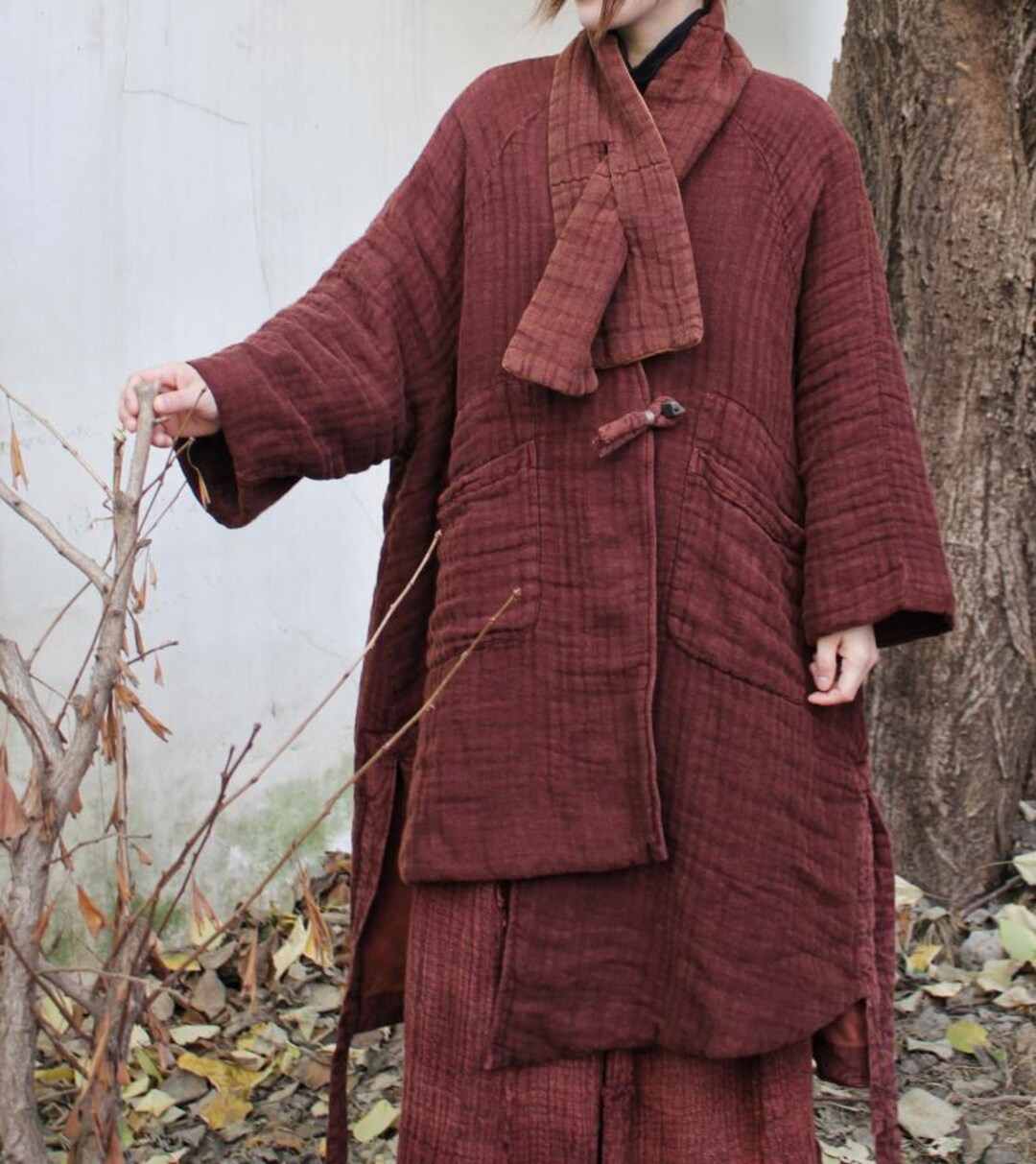 Women Winter Warm Linen Outerwear, Linen Padded Coats/ Loose Casual ...