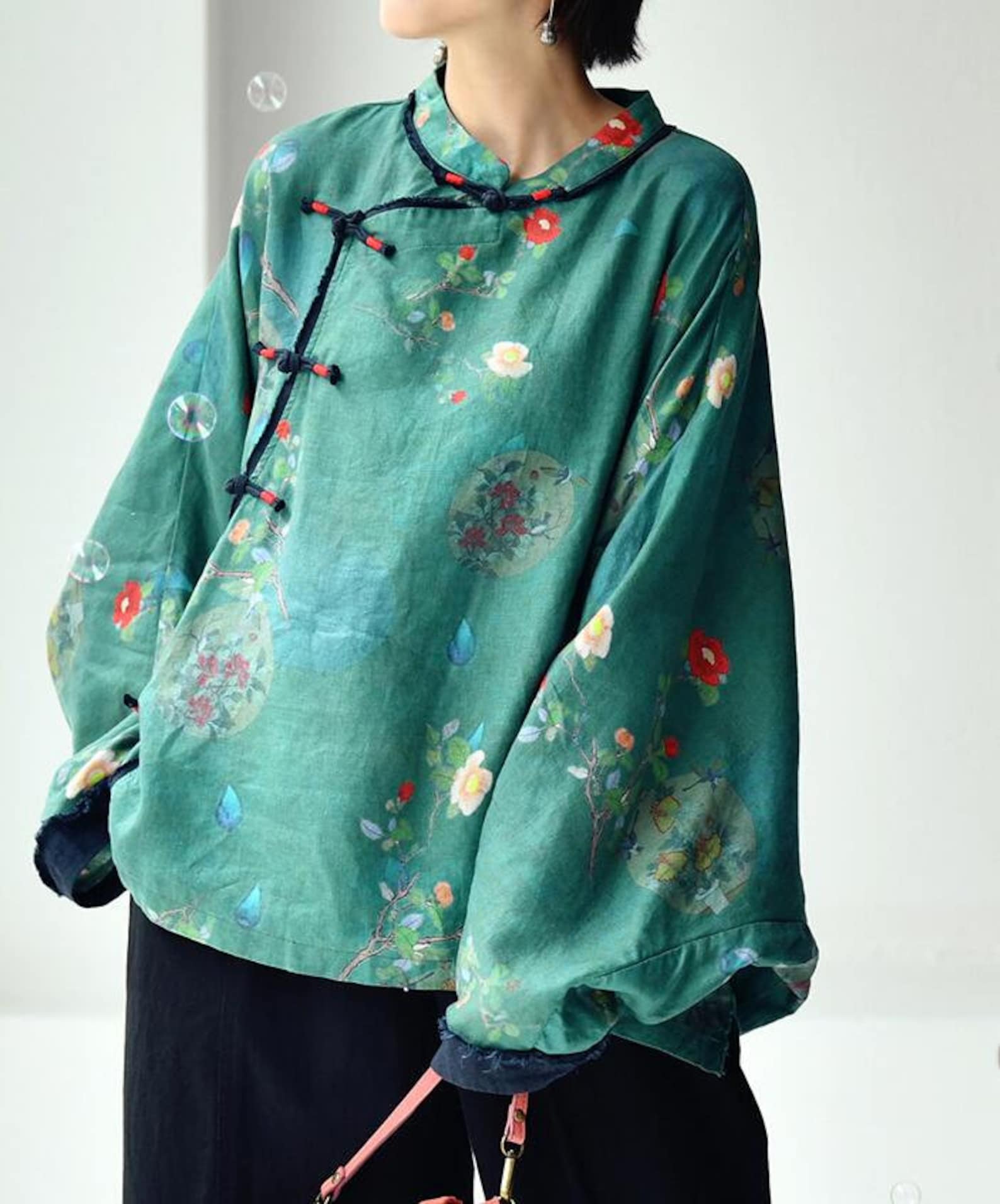 Women Linen Blouse Long Sleeved Shirt Green Linen Top - Etsy