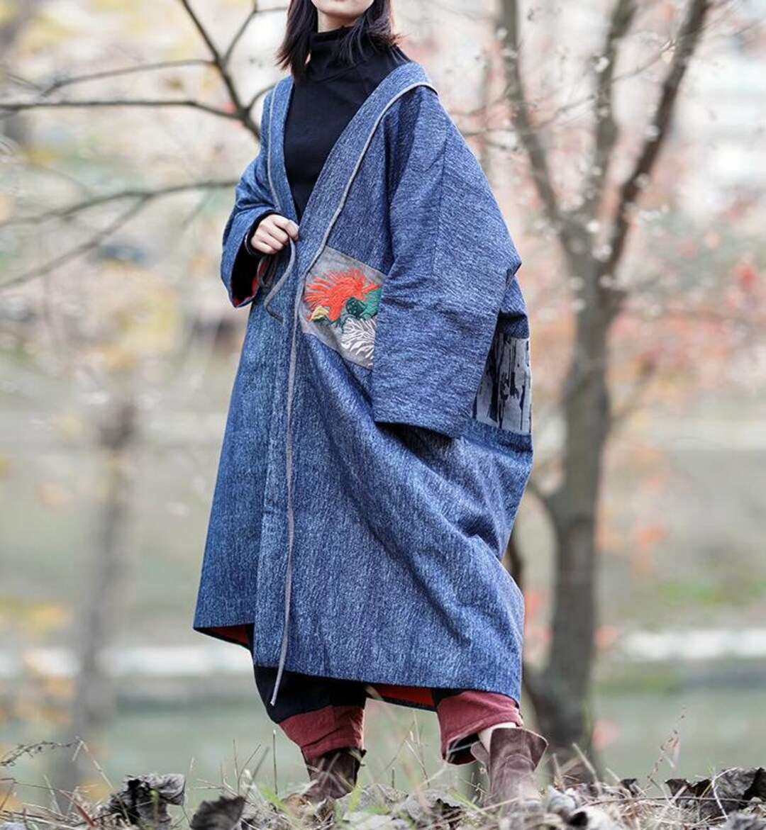 Winter Denim Long Padded Coat Warm Robe Oversized Long Coat - Etsy