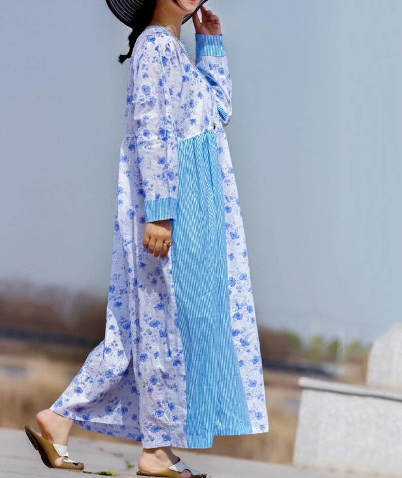 Womens Cotton Long Dresses Large Size Dresses Longsleeve | Etsy