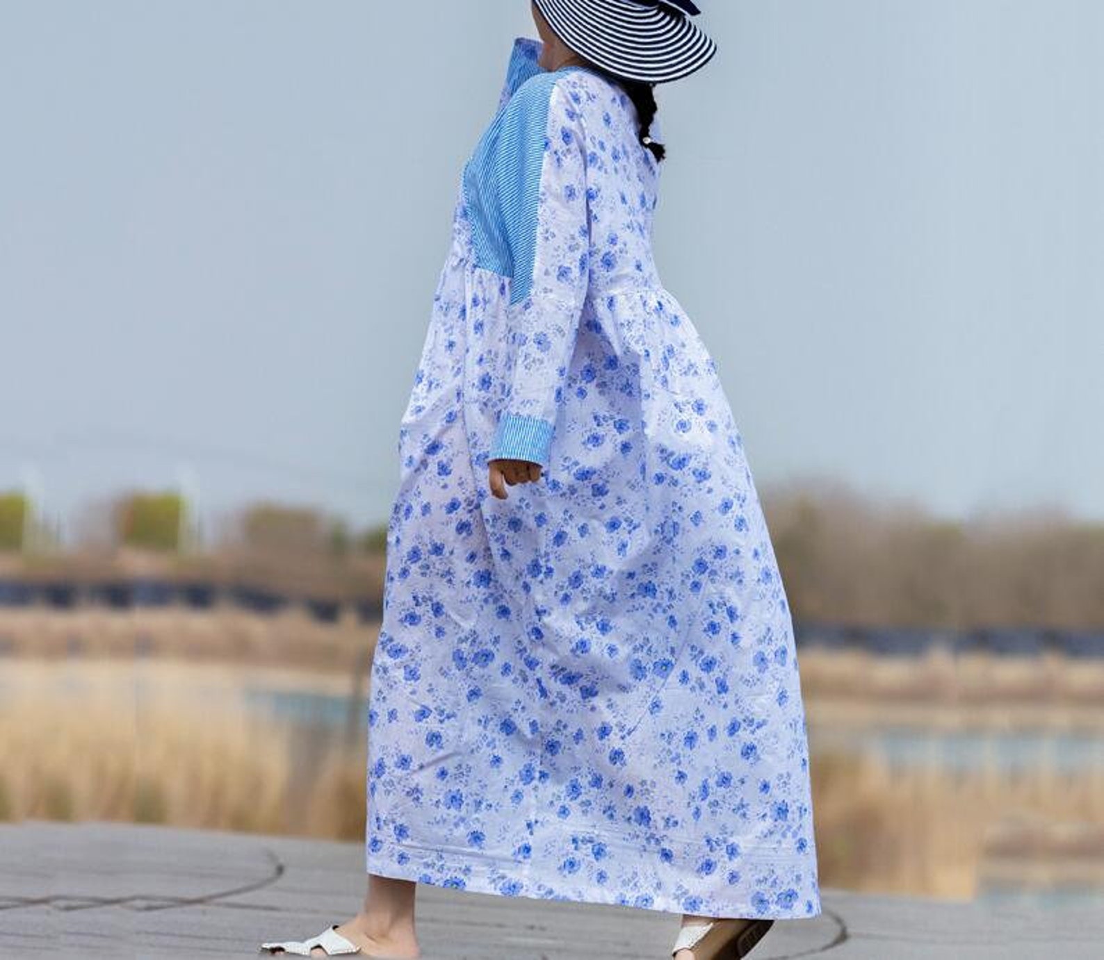 Womens Cotton Long Dresses Large Size Dresses Longsleeve - Etsy