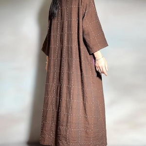 Autumn Linen Maxi Dress Womens Dresses Long V Collar Robe - Etsy