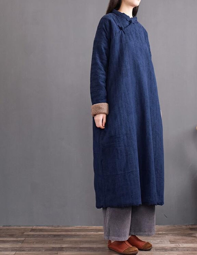 Womens Long Linen Winter Dress, Dresses With Pockets, Loose Fit Warm ...