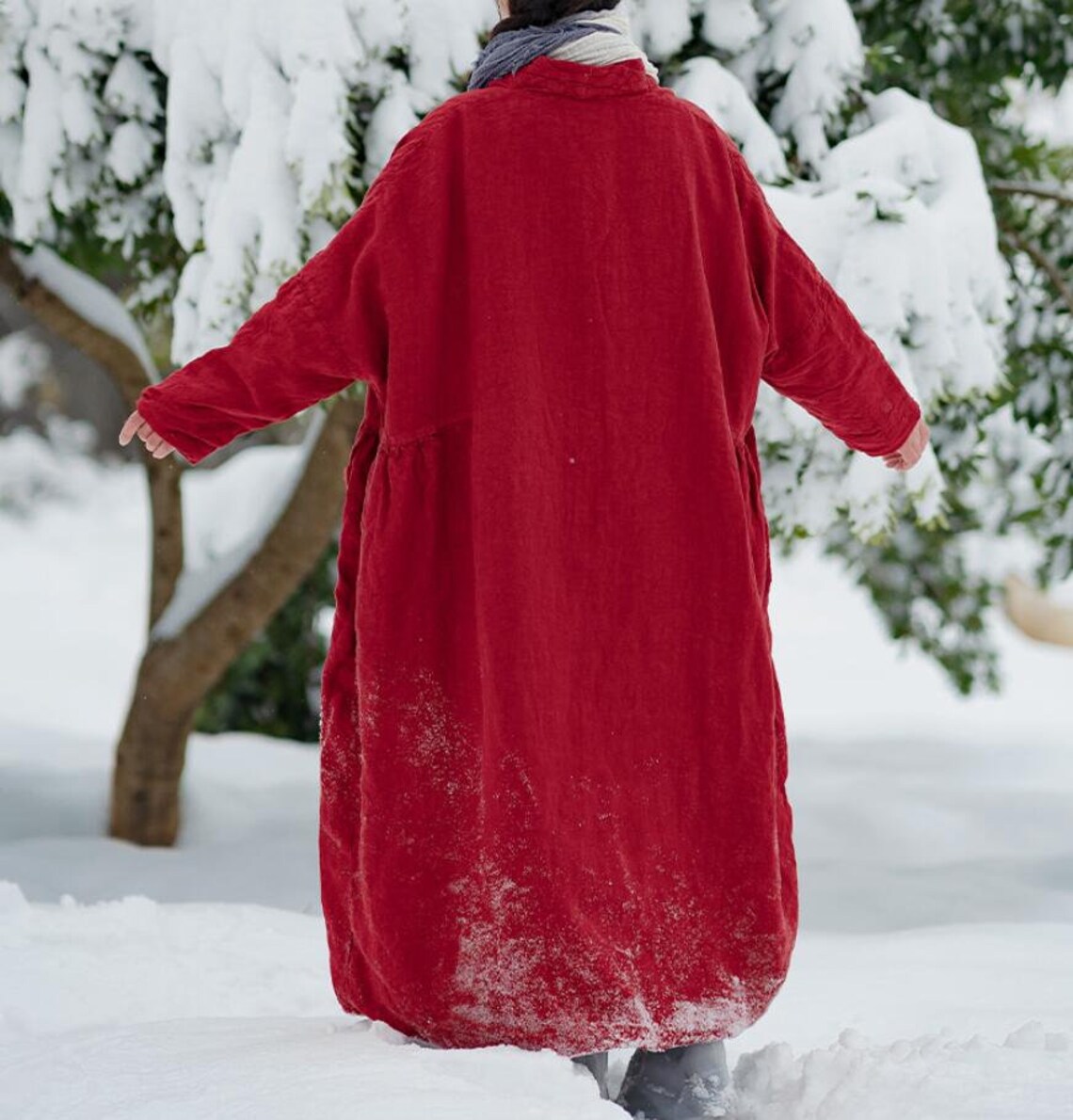 Women Winter Linen Maxi Coat Vintage Long Coat Padded Coat - Etsy