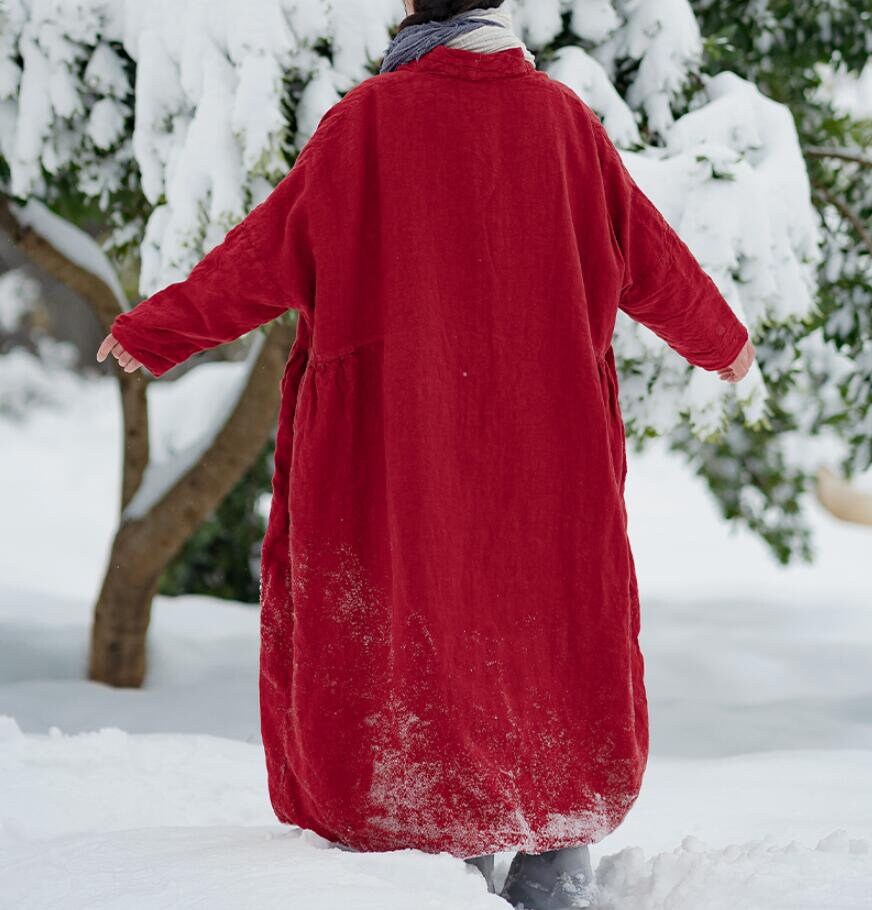 Women Winter Linen Maxi Coats, Vintage Long Padded Winter Outerwear ...