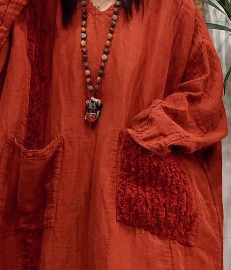 Women Spring Linen Maxi Dress/ Loose Dresses With Pockets/ Long Sleeve ...