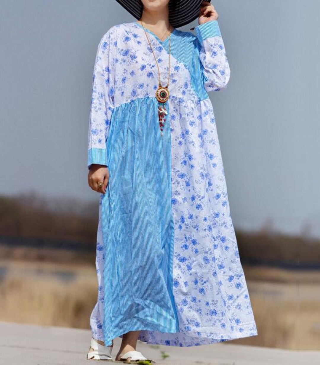 Womens Cotton Long Dresses Large Size Dresses Longsleeve - Etsy