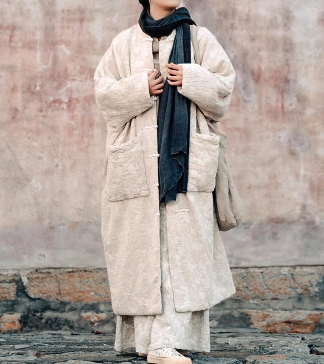 Winter Linen Long Coat, Women Padded Linen Outerwear, Loose Coats With ...