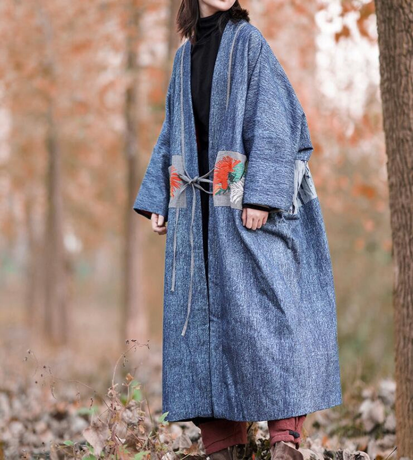 Winter Denim Long Padded Coat Warm Robe Oversized Long Coat | Etsy