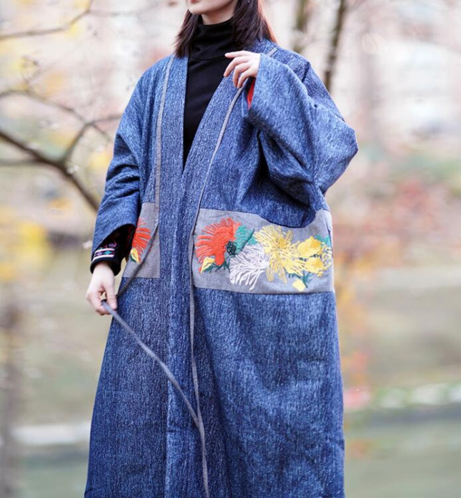 Winter Denim Long Padded Coat Warm Robe Oversized Long Coat | Etsy